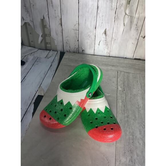 CROCS | Shoes | Crocs Classic Lined Clog Holiday Christmas Elf Womens ...